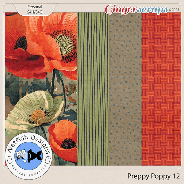 Preppy Poppy 12 Paper Pack by Wetfish Designs