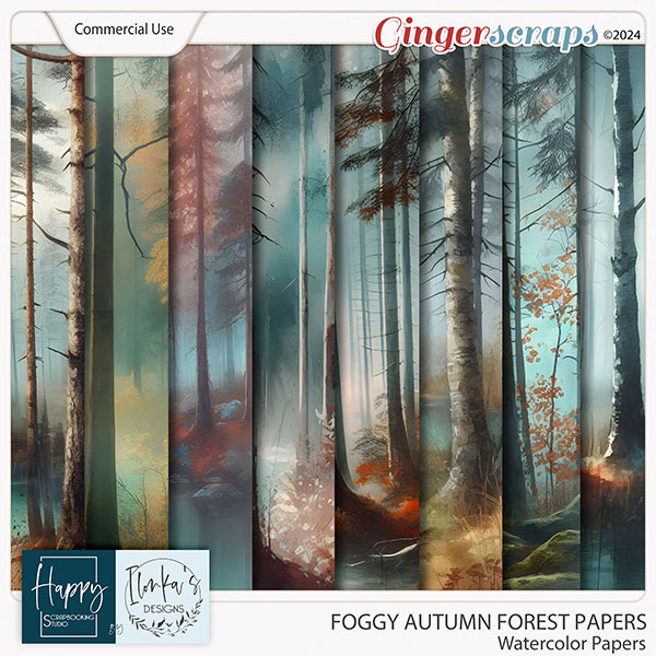 GingerScraps :: Paper Packs :: CU Foggy Autumn Forest Watercolor Papers ...