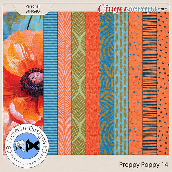 Preppy Poppy 14 Paper Pack by Wetfish Designs