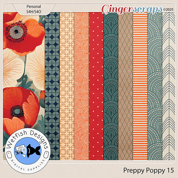 Preppy Poppy 15 Paper Pack by Wetfish Designs