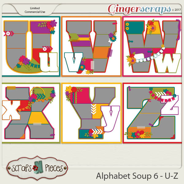 GingerScraps :: Templates :: Alphabet Soup Template Pack 6 - U-Z