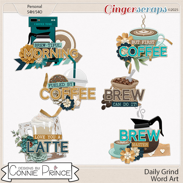 GingerScraps :: Word Art :: Daily Grind - Word Art Pack by Connie Prince