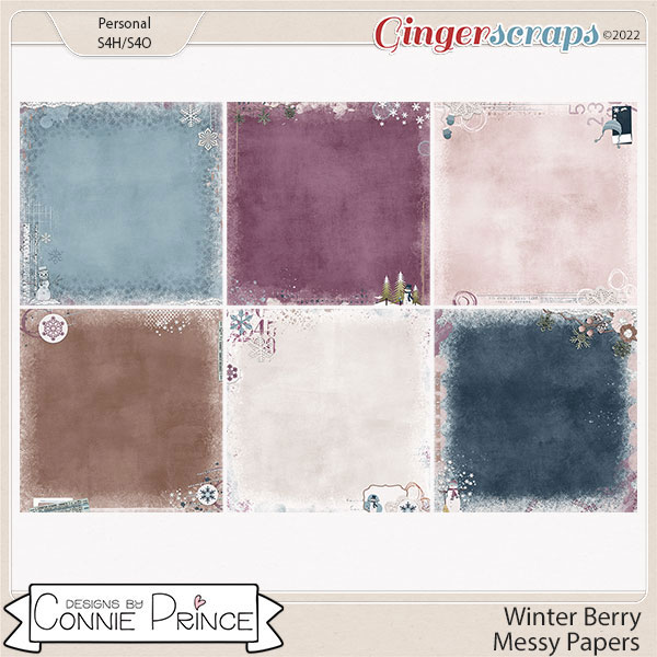 GingerScraps :: Paper Packs :: Winter Berry - Messy Papers by Connie Prince