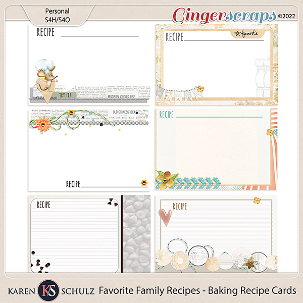 Digital Scrapbook Pack | Favorite Family Recipes Baking Recipe Cards by ...